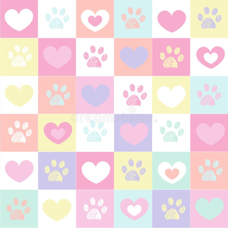 Plaid Pastel Hearts and Paws Pattern Stock Vector - Illustration of ...