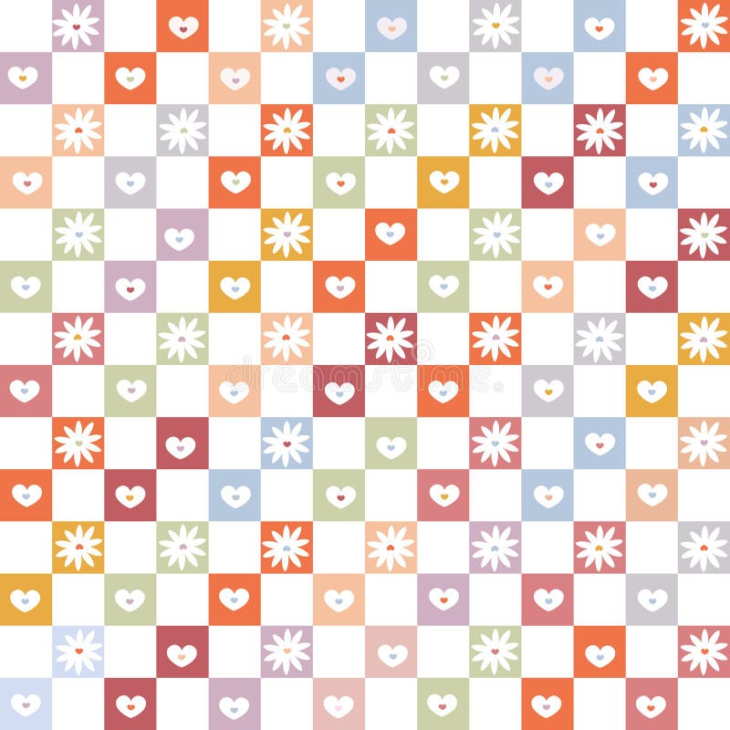 Plaid Pattern Cute Retro Flowers Stock Vector - Illustration of bloom ...