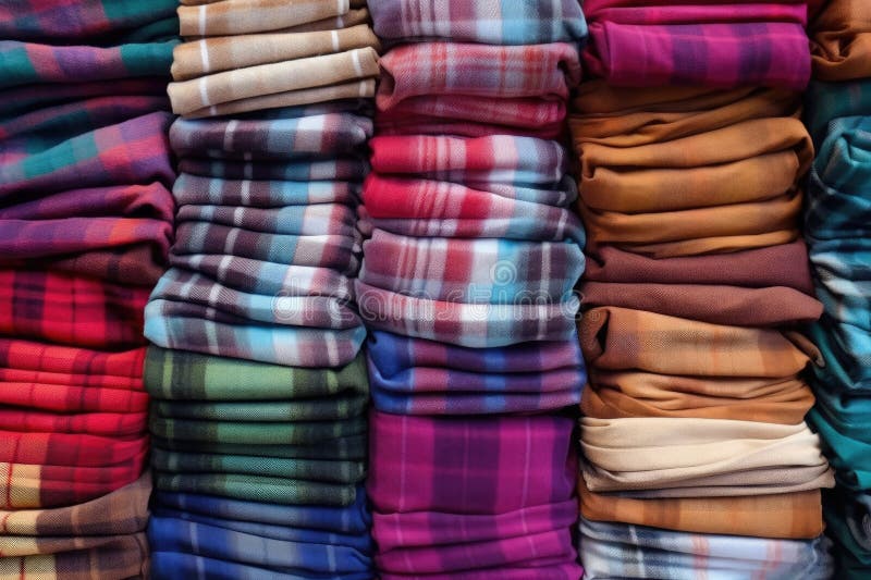 Plaid Scarves in Different Hues and Patterns Spread on the Floor Stock ...