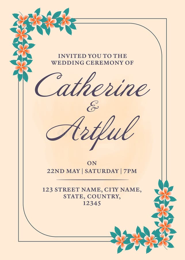 Plain Beige Color Wedding Invitation Template Layout Decorated Stock ...