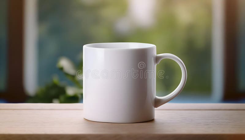 Plain Blank White Ceramic Mug Mockup Standing on the Wooden Table Stock ...
