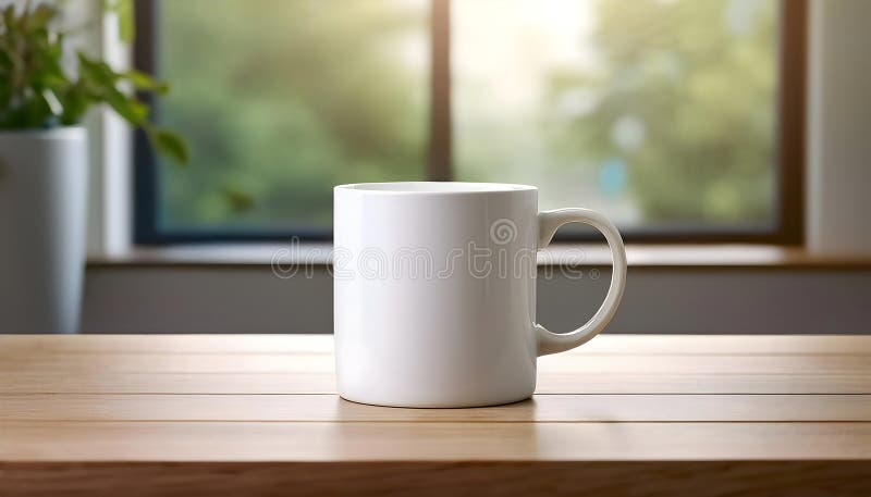 Plain Blank White Ceramic Mug Mockup Standing on the Wooden Table Stock ...