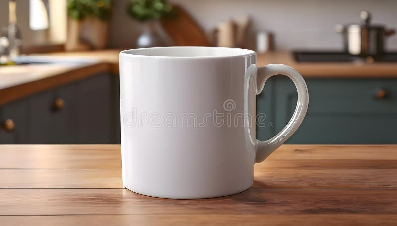 Plain Blank White Ceramic Mug Mockup Standing on the Wooden Table Stock ...