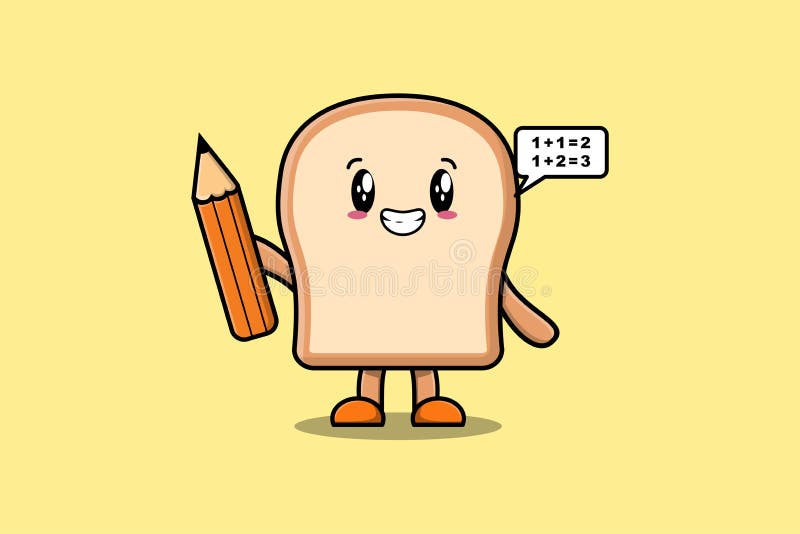 Plain Bread Cartoon Clever Student with Pencil Stock Vector ...