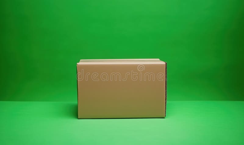 Plain Brown Cardboard Box on Vibrant Green Background for Packaging and ...