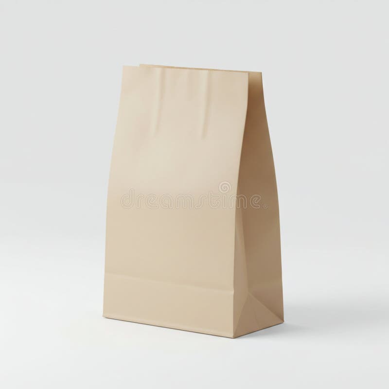 A Plain, Brown Paper Bag Stands Upright on a Light Surface. it Has a ...