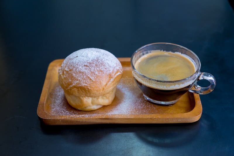 Plain Butter Bread with Icing Sugar Powder on Wooden Plate Stock Image ...