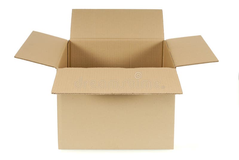 Brown Cardboard Box, Open, Empty, Isolated On White Background Stock ...