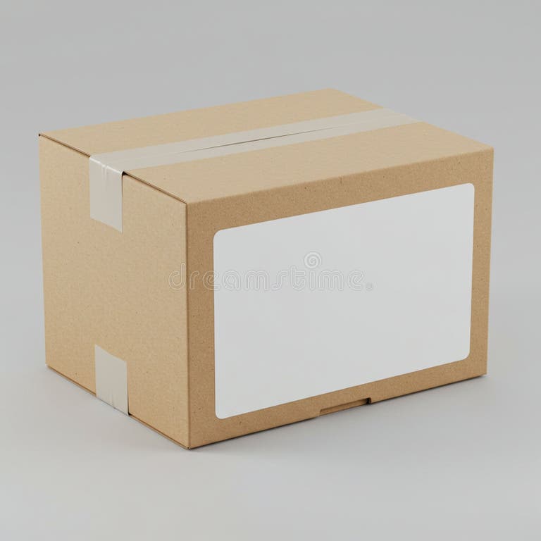 A Plain Cardboard Box with a Rectangular White Label on One Side. the ...