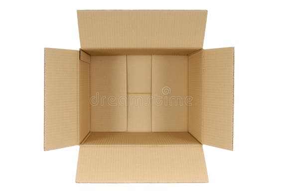 Open Cardboard Box, Top View Inside, Isolated on White Background Stock ...