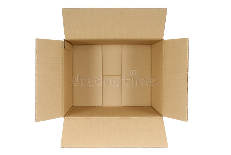 Open Cardboard Box, Top View Inside, Isolated on White Background Stock ...