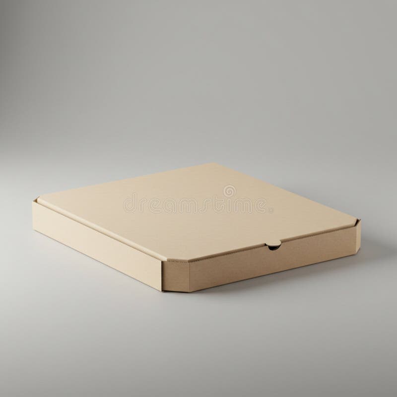 A Plain, Closed Pizza Box Made of Brown Cardboard Sits on a Light Gray ...