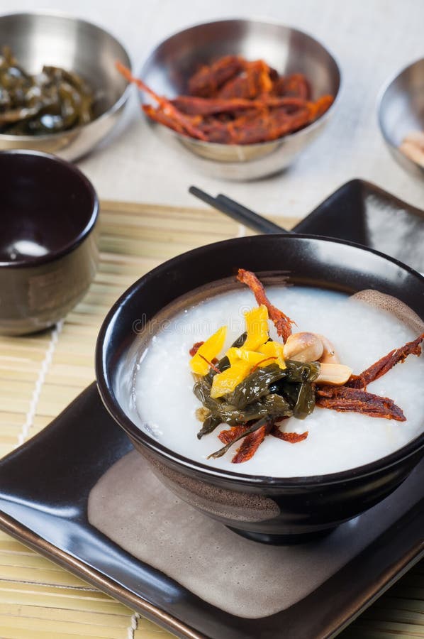 Plain Congee with Their Toppings Stock Photo - Image of breakfast ...