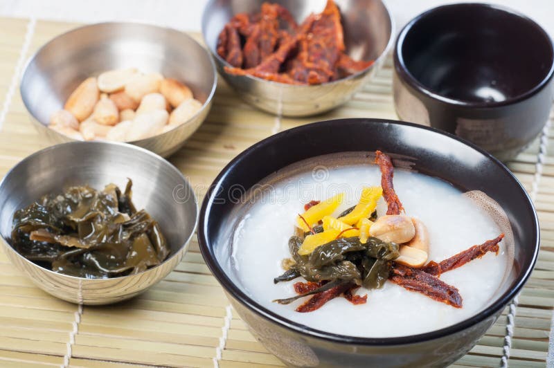 Plain Congee with Their Toppings Stock Photo - Image of bowl, food ...