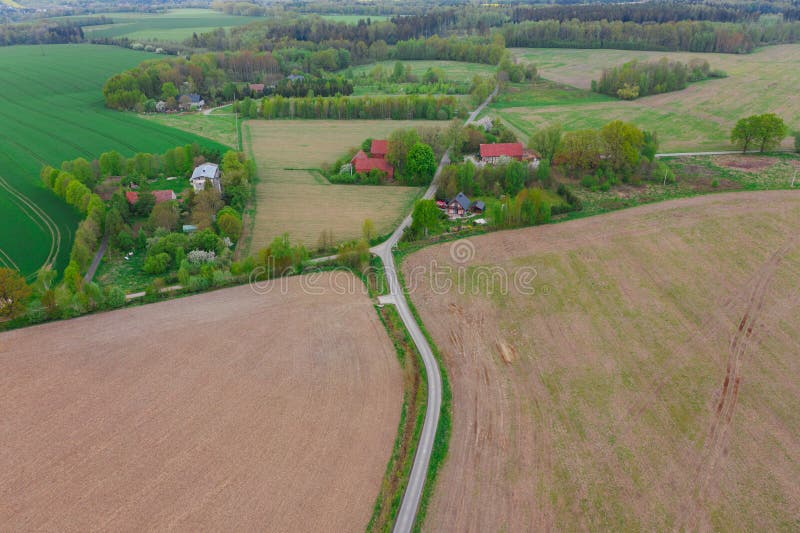 Plain Covered with Meadows and Fields Photographed from a Drone. Stock ...
