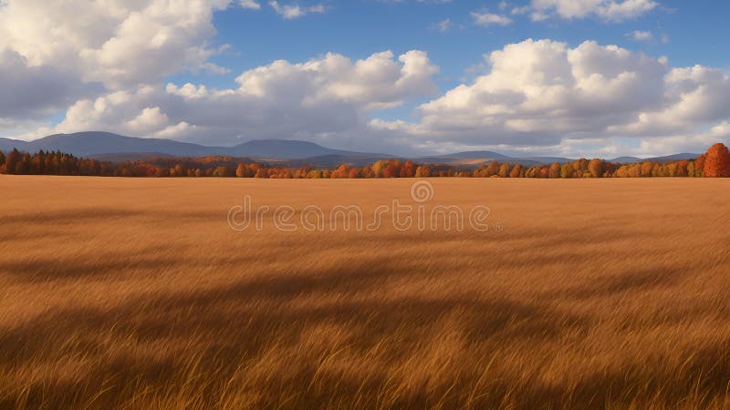 A Plain Covered with Tall, Dense Grass in the Fall. Blue Sky with White ...
