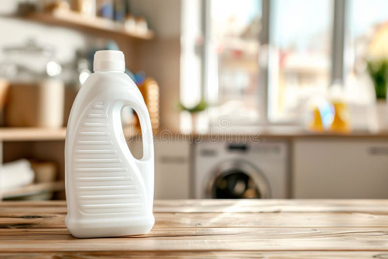 Plain Detergent Bottle on Wood Over Defocused Laundry Room Interior ...