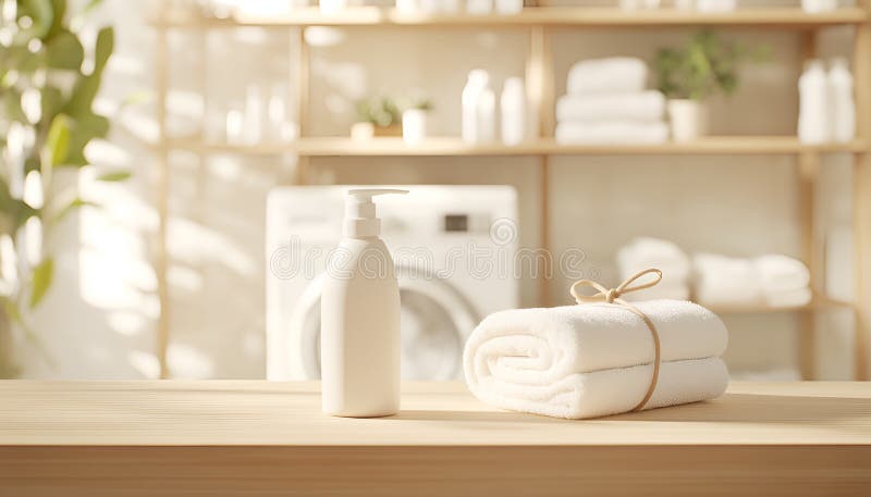 Plain Detergent Bottle on Wood Over Defocused Laundry Room Interior ...