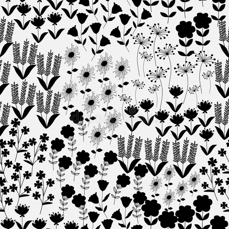 Plain Floral Silhouettes Drawing Seamless Pattern Stock Vector ...