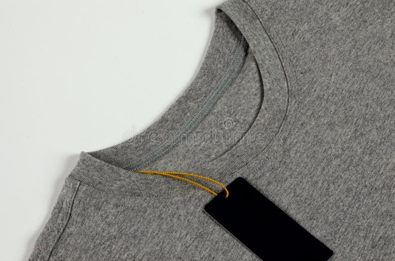 Plain Gray T-shirt with a Black Empty Tag Stock Photo - Image of ...