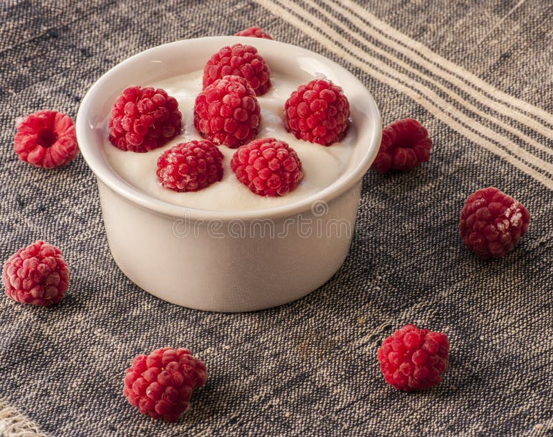 Plain Greek Yogurt with Raspberries Stock Image - Image of meal ...