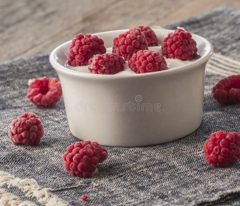 Plain Greek Yogurt with Raspberries Stock Photo - Image of organic ...