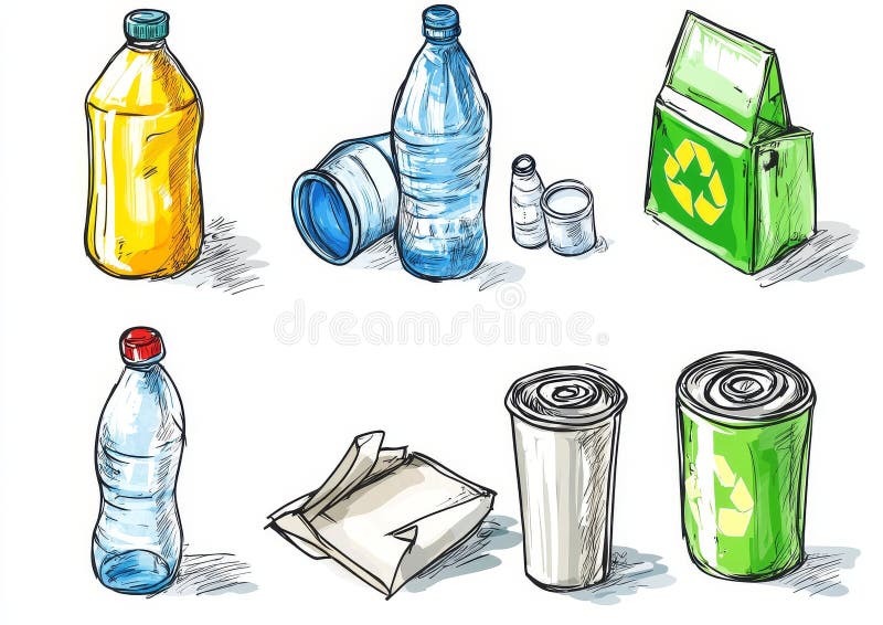 Plain Icons Indicating a Variety of Waste Types. Stock Image - Image of ...