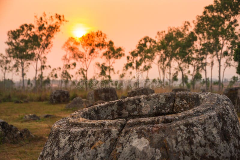 Plain of jars, Laos stock photo. Image of sunset, field - 94850050