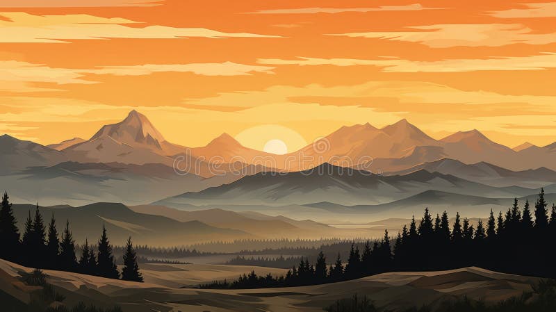 Large-scale Landscape Mural with Mountains and Countryside Sky Stock ...
