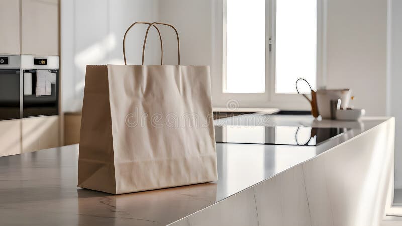 Plain Light Brown Paper Bag on the Kitchen Table Stock Illustration ...