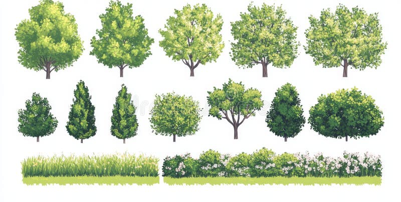 Plain and Minimalistic Flora Encompassing Bushes, Shrubs, Trees, Grass ...