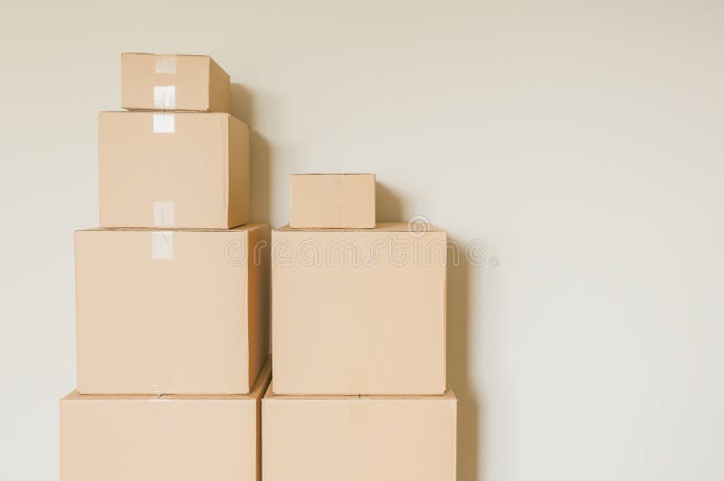 Plain Packed Moving Boxes in Empty Room Stock Photo - Image of home ...