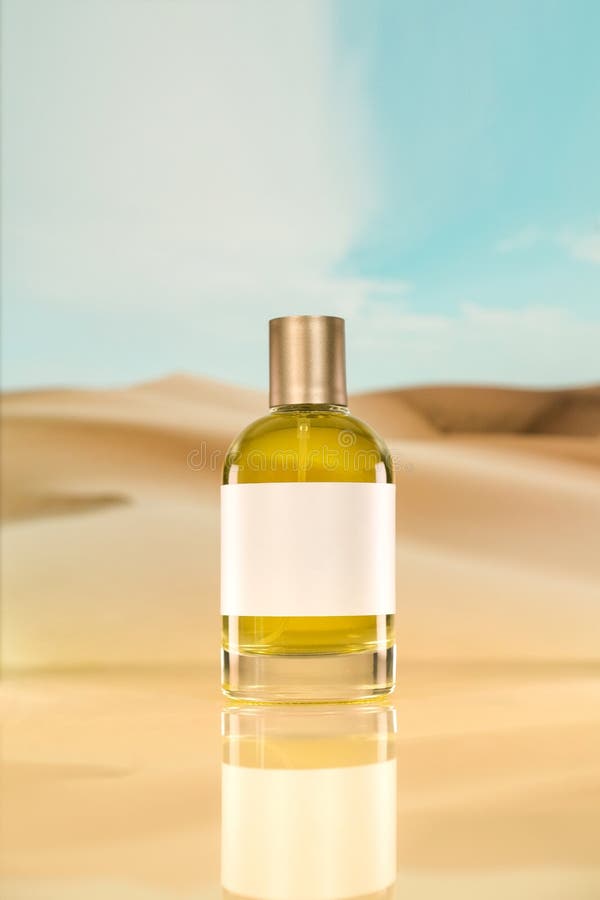 Plain Perfume Bottle with Desert Background. Stock Image - Image of ...