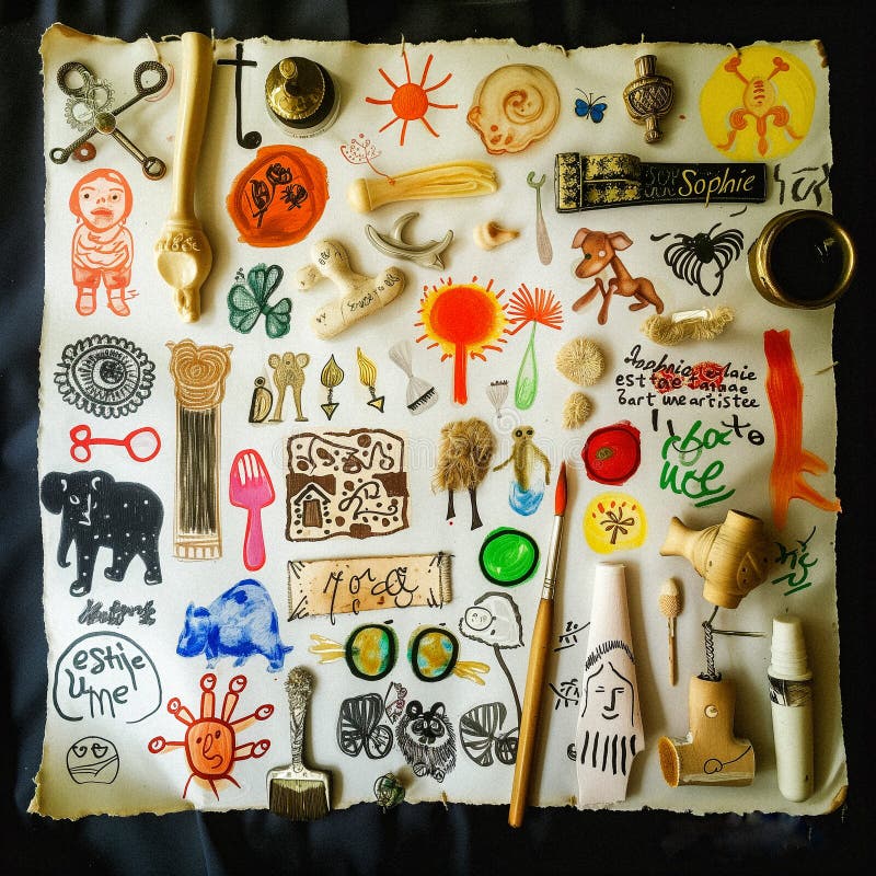 A Medley of Objects Dancing on Paper. Generative AI Stock Illustration ...