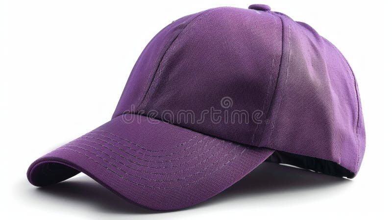 Plain Purple Baseball Cap with a Curved Brim Rests on a White ...