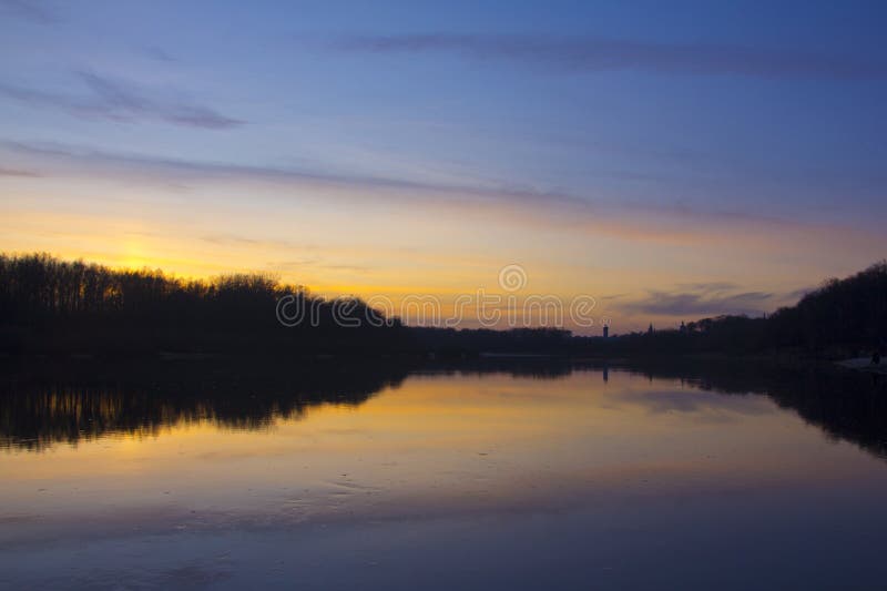 Plain River in the Fall after Sunset Stock Photo - Image of rest ...