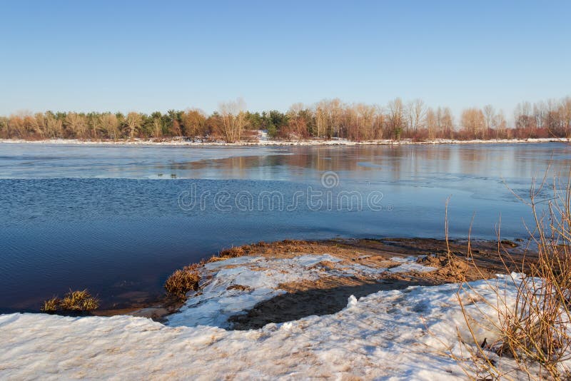 Plain River Section Partially Covered with Ice in Early Spring Stock ...