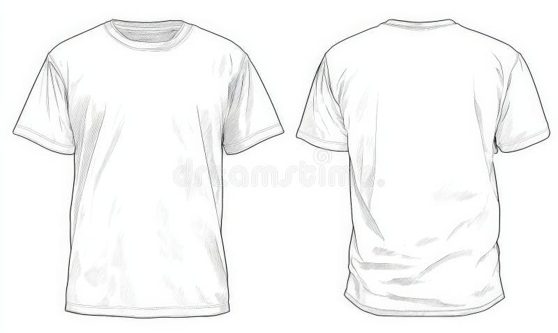 A Plain, Short-sleeve T-shirt, Shown from the Front and Back. Line ...