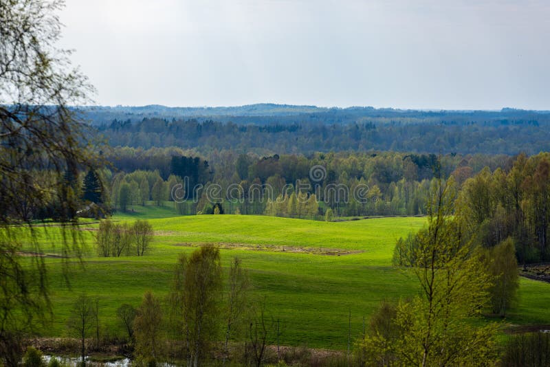 Plain Simple Countryside Spring Landscape with Fresh Green Meadows and ...