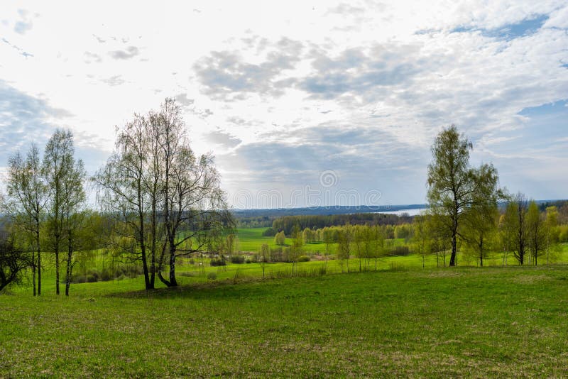 Plain Simple Countryside Spring Landscape with Fresh Green Meadows and ...