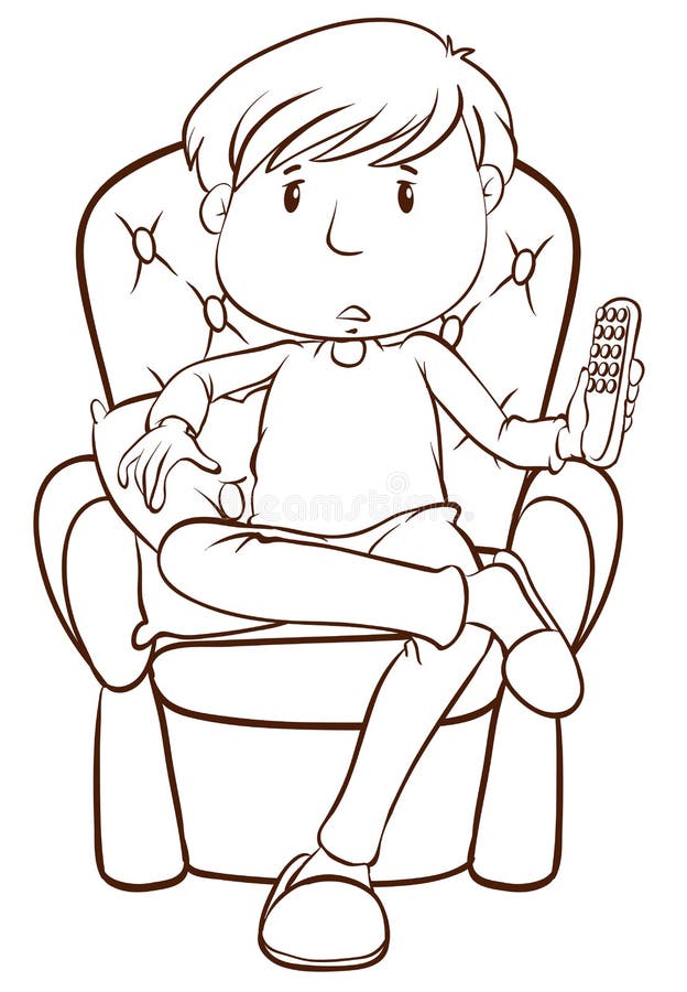 A Plain Sketch of a Lazy Man Holding a Remote Control Stock Vector ...