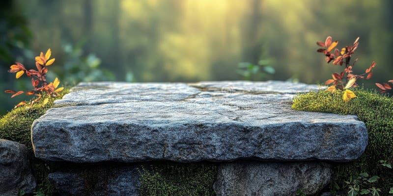 Plain Stone Platform Set Against a Natural Background, Offering a Raw ...