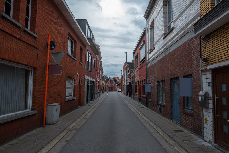 Plain Street in Belgium, Herentals. Rainy Day. Stock Image - Image of ...