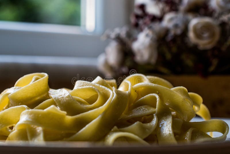 Plain Tagliatelle Pasta in White Plate. Stock Image - Image of lunch ...