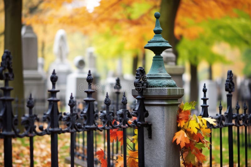 A Plain Tombstone Surrounded by a Wrought-iron Fence Stock Image ...