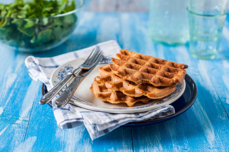 Plain Waffles on a Plate stock photo. Image of meal, lunch - 96421004