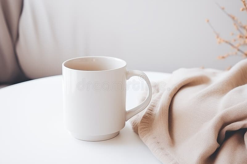 Plain White Blank Mug Cup, Beige Neutral Rustric Cottagecore, on Beige ...