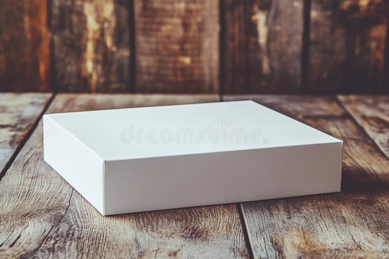Plain White Box on a Rustic Wooden Surface for Mockup Display Purposes ...