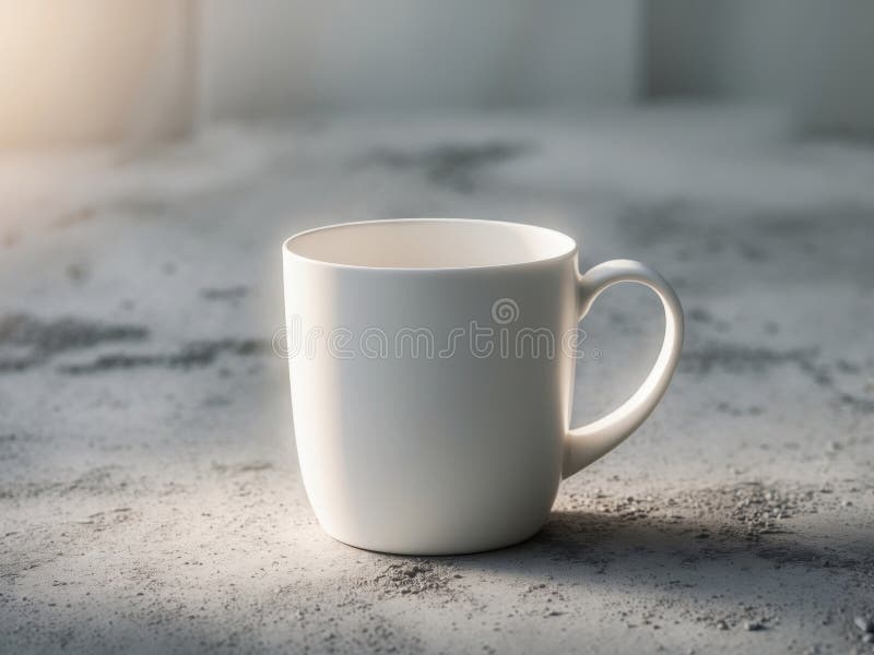 A Plain White Ceramic Mug, Placed on a Concrete Surface with Soft ...