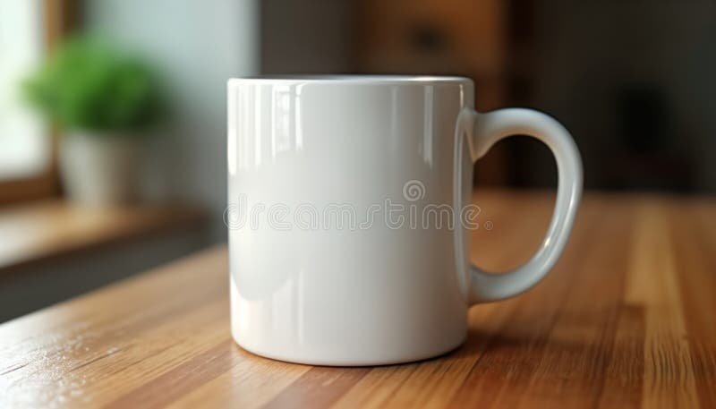 Plain White Ceramic Mug on Wooden Table. Empty Mug with Handle. Empty ...